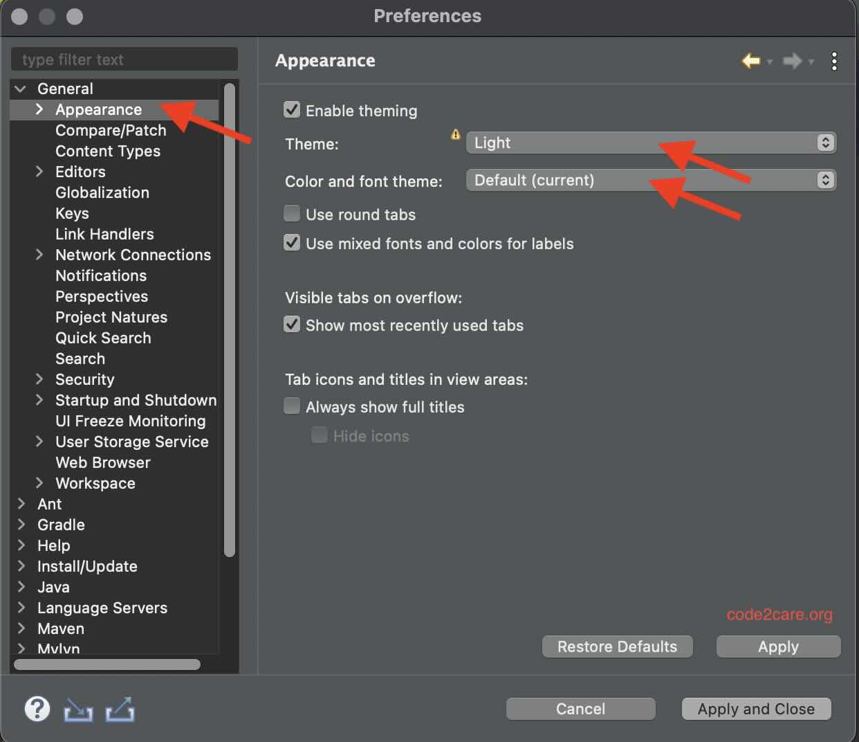 Change Theme of Eclipse on macOS | Code2care